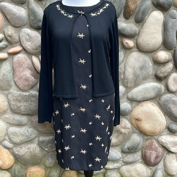 Talbots | Dresses | Talbots Vintage Black Embroidered Floral Dress ...